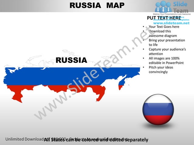 Editable russia power point map with capital and flag templates slides ...