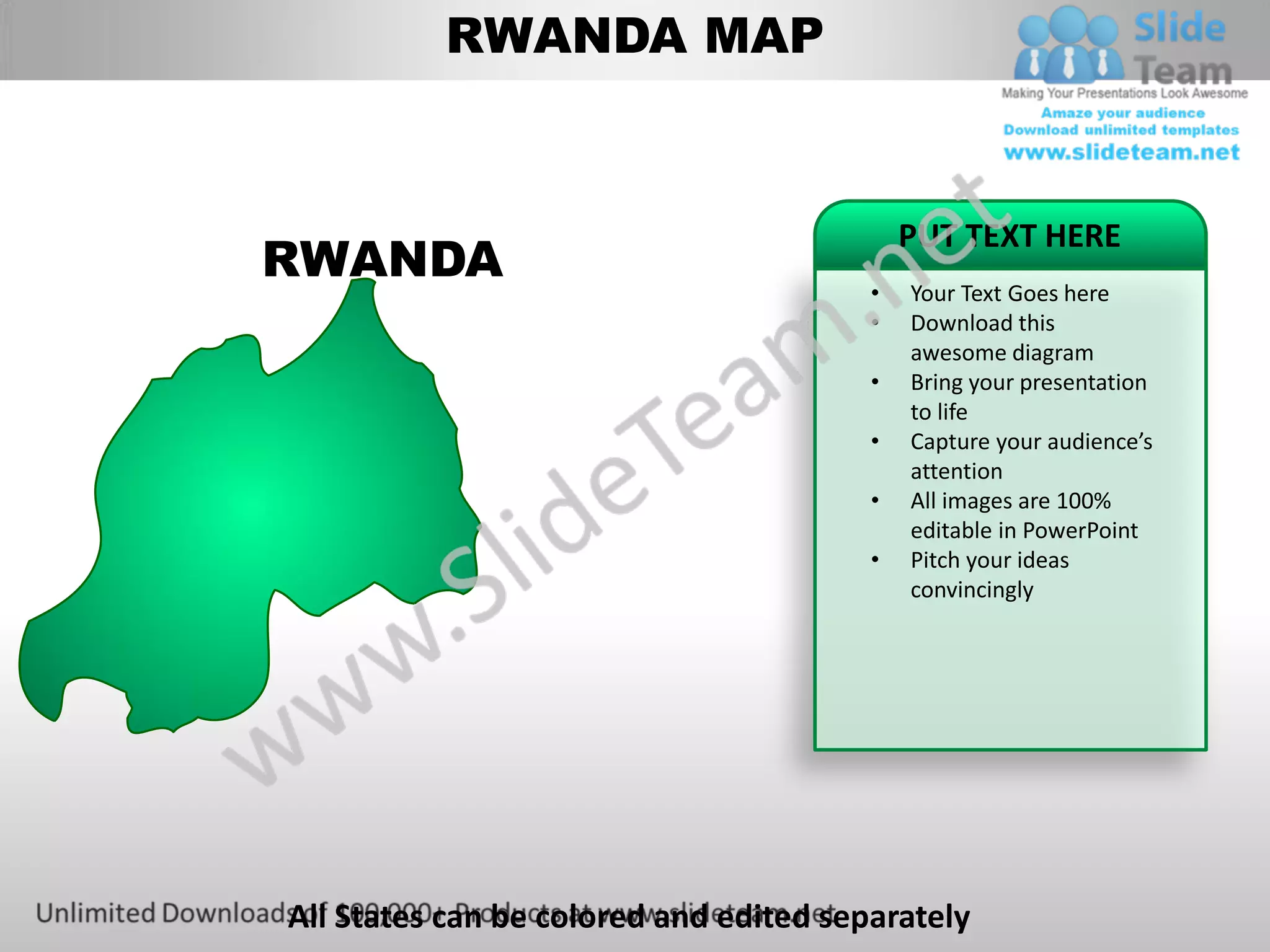 Editable rwanda power point map with capital and flag templates slides ...