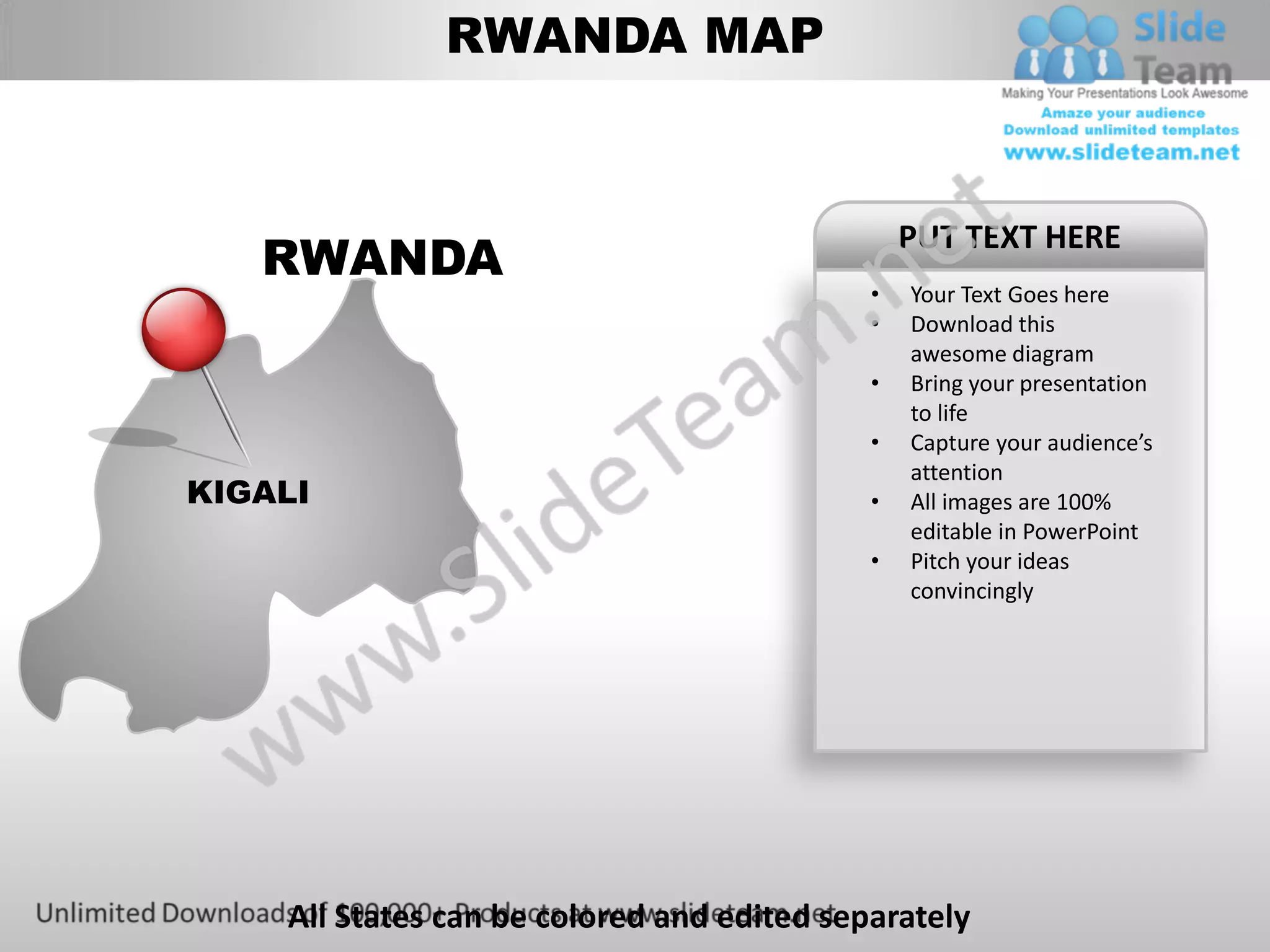 Editable rwanda power point map with capital and flag templates slides ...