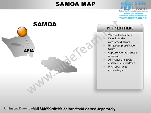 Editable samoa power point map with capital and flag templates slides ...