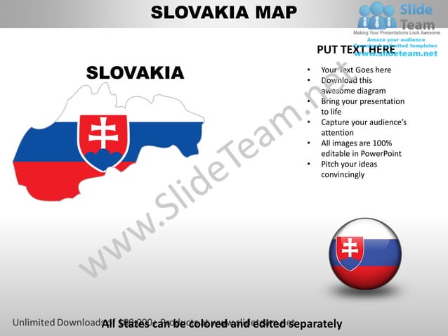 Editable slovakia power point map with capital and flag templates ...
