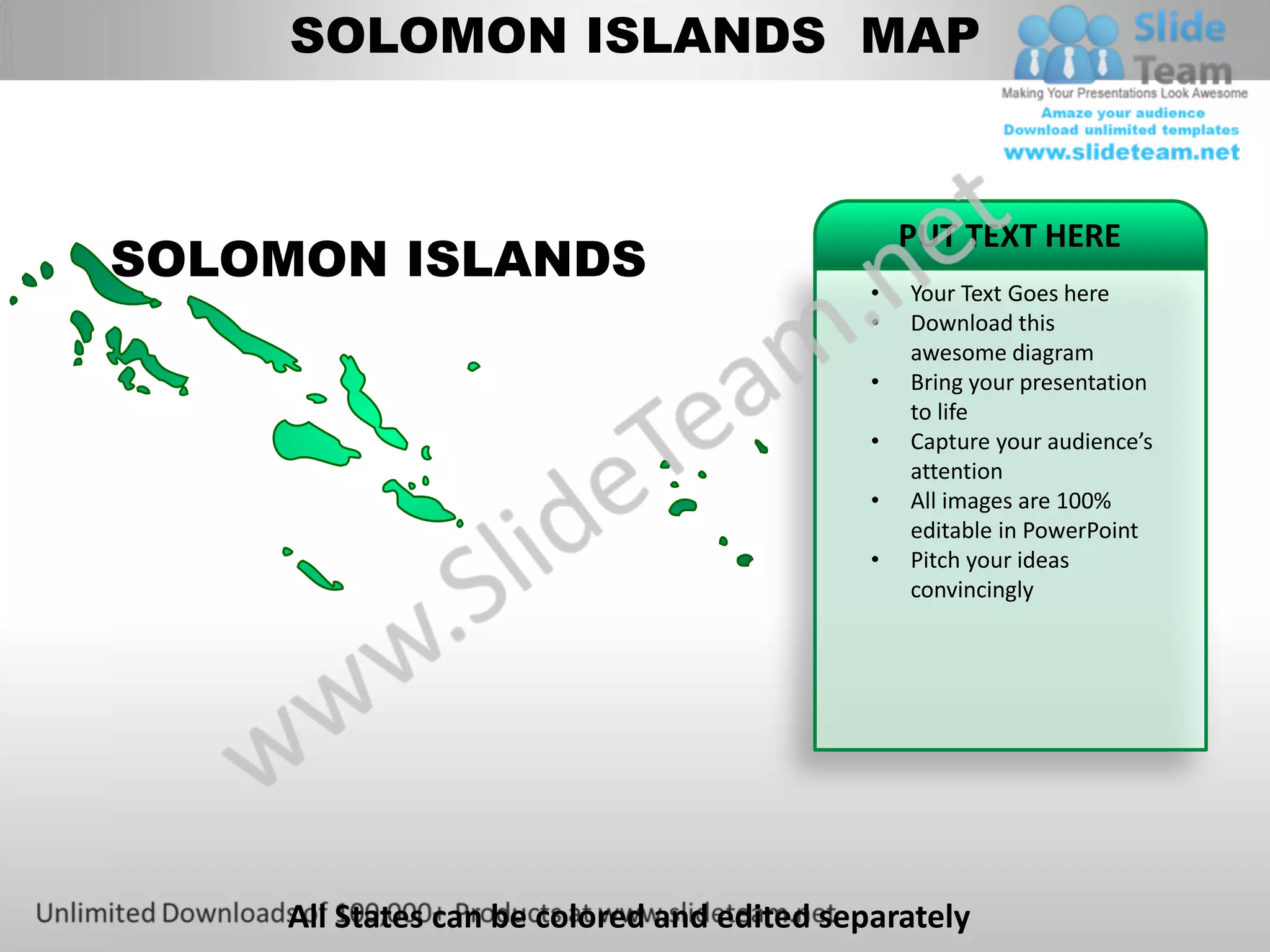 Editable solomon islands power point map with capital and flag ...