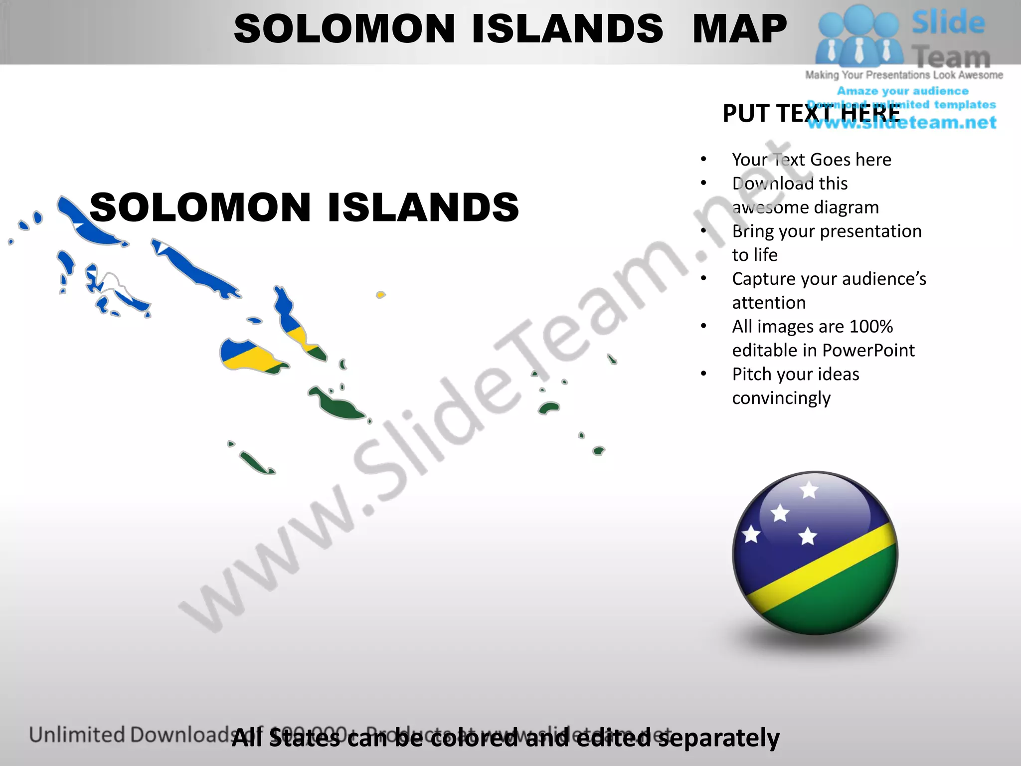 Editable solomon islands power point map with capital and flag ...
