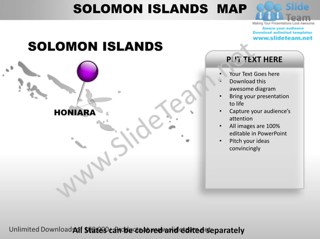 Editable solomon islands power point map with capital and flag ...