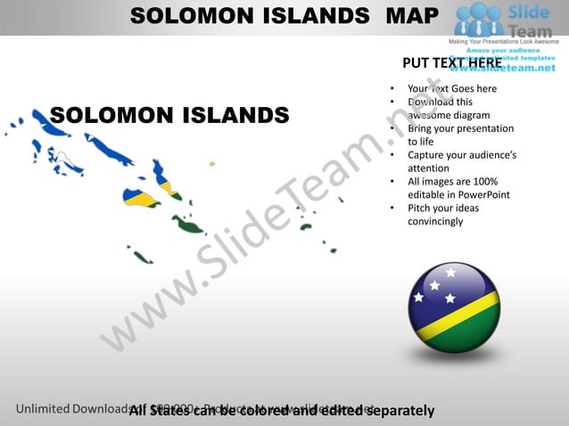 Editable solomon islands power point map with capital and flag ...