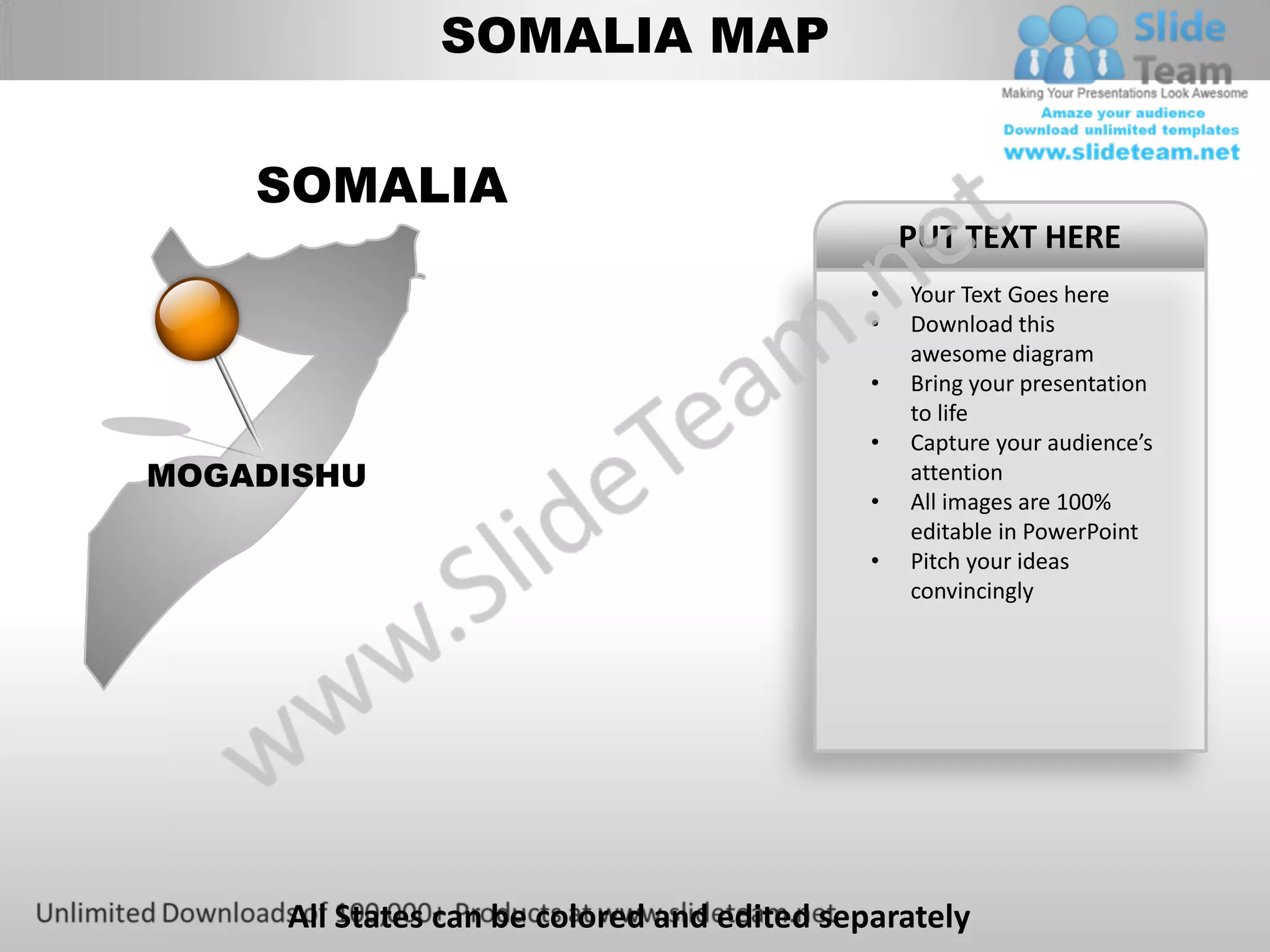 Editable somalia power point map with capital and flag templates slides ...