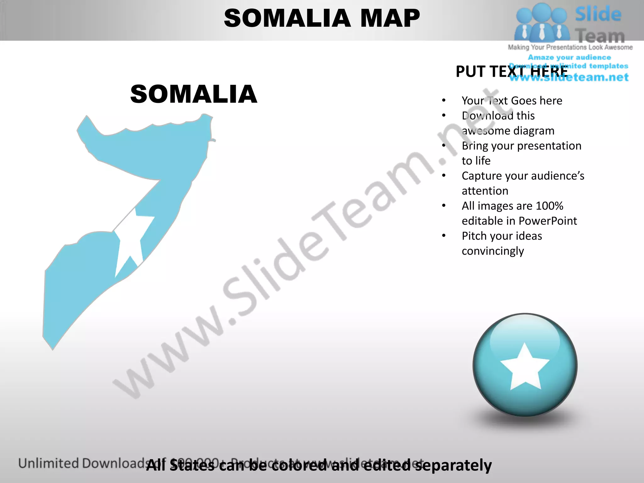 Editable somalia power point map with capital and flag templates slides ...