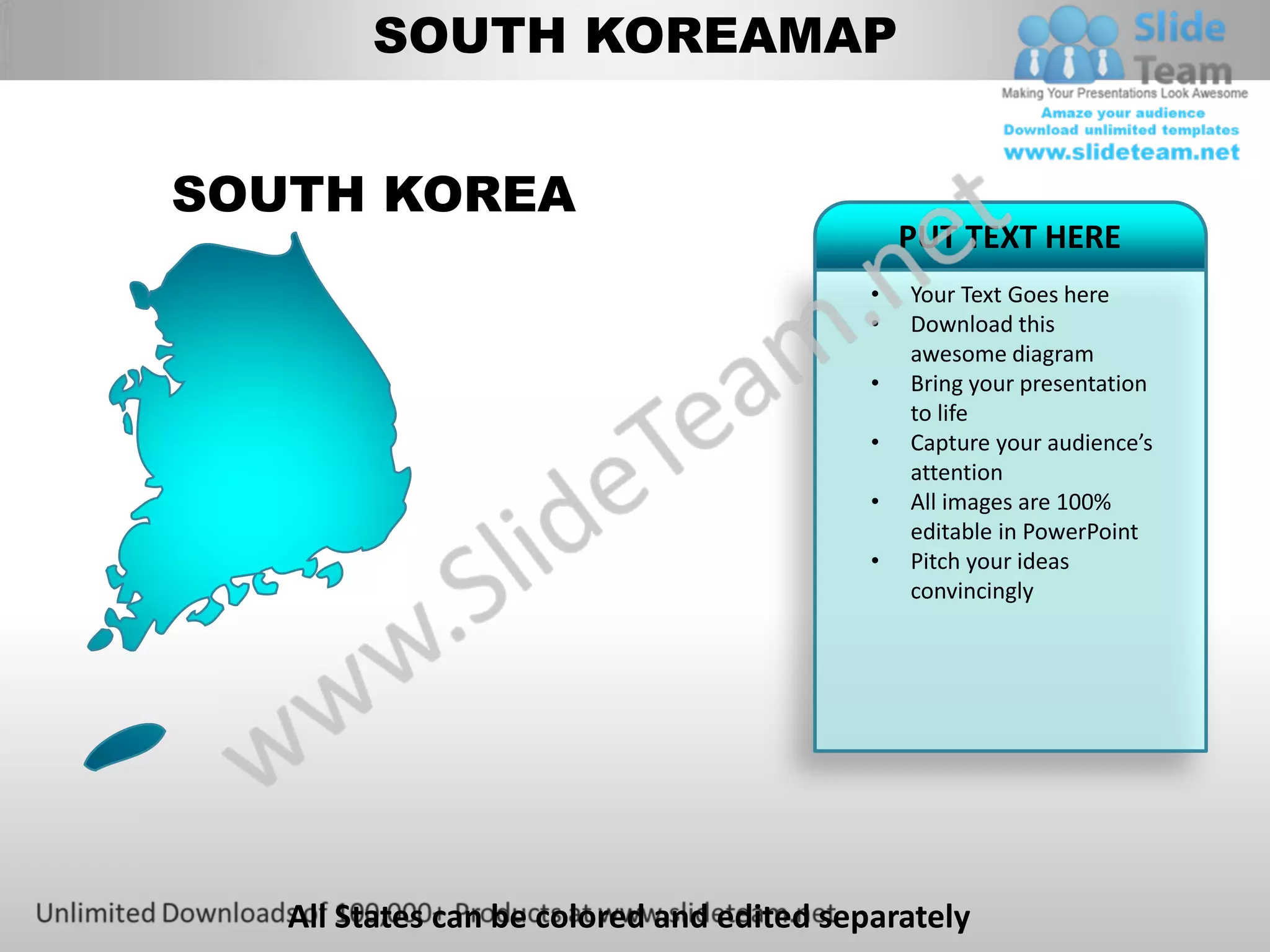 Editable south korea power point map with capital and flag templates ...