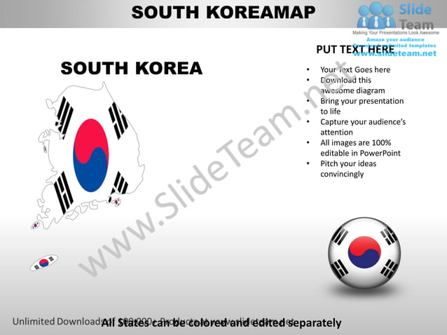 Editable south korea power point map with capital and flag templates ...