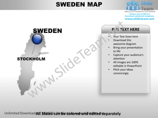 Editable sweden power point map with capital and flag templates slides ...