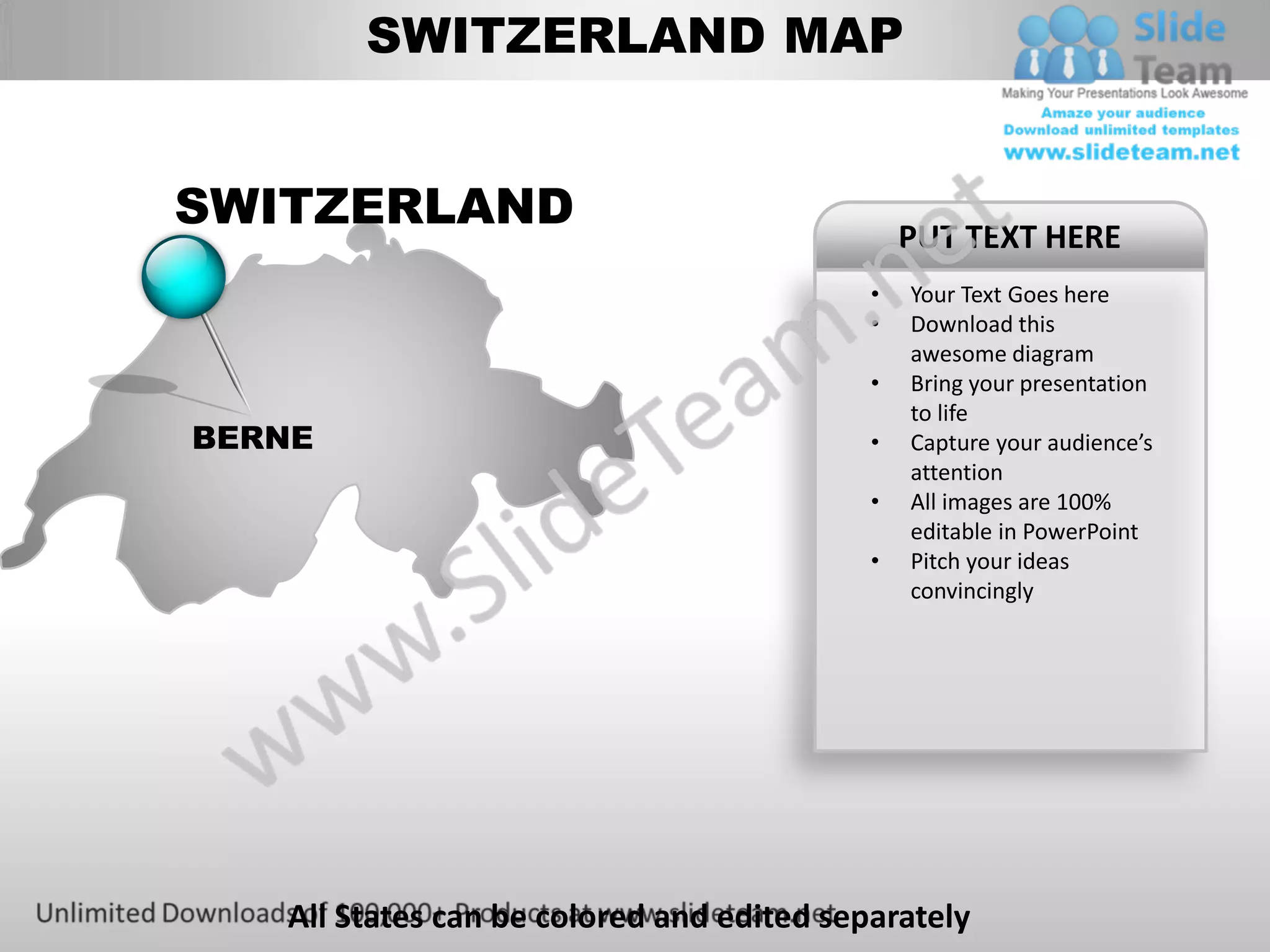 Editable switzerland power point map with capital and flag templates ...