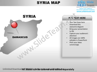 Editable syria power point map with capital and flag templates slides ...