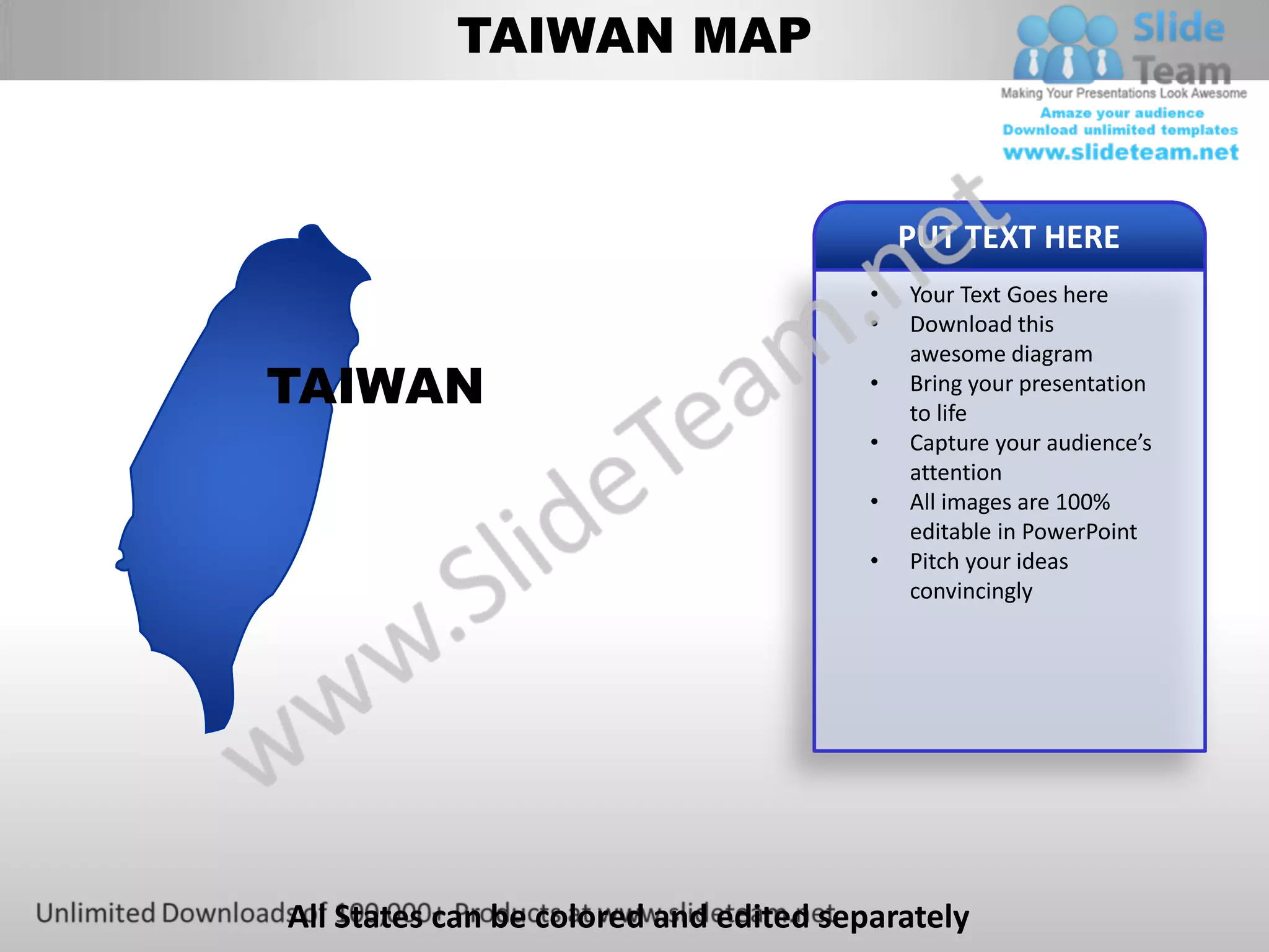 Editable taiwan power point map with capital and flag templates slides ...