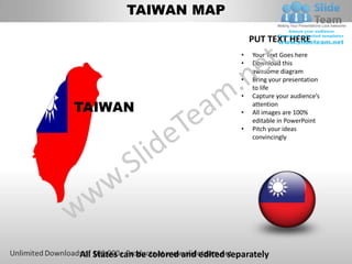 Editable taiwan power point map with capital and flag templates slides ...