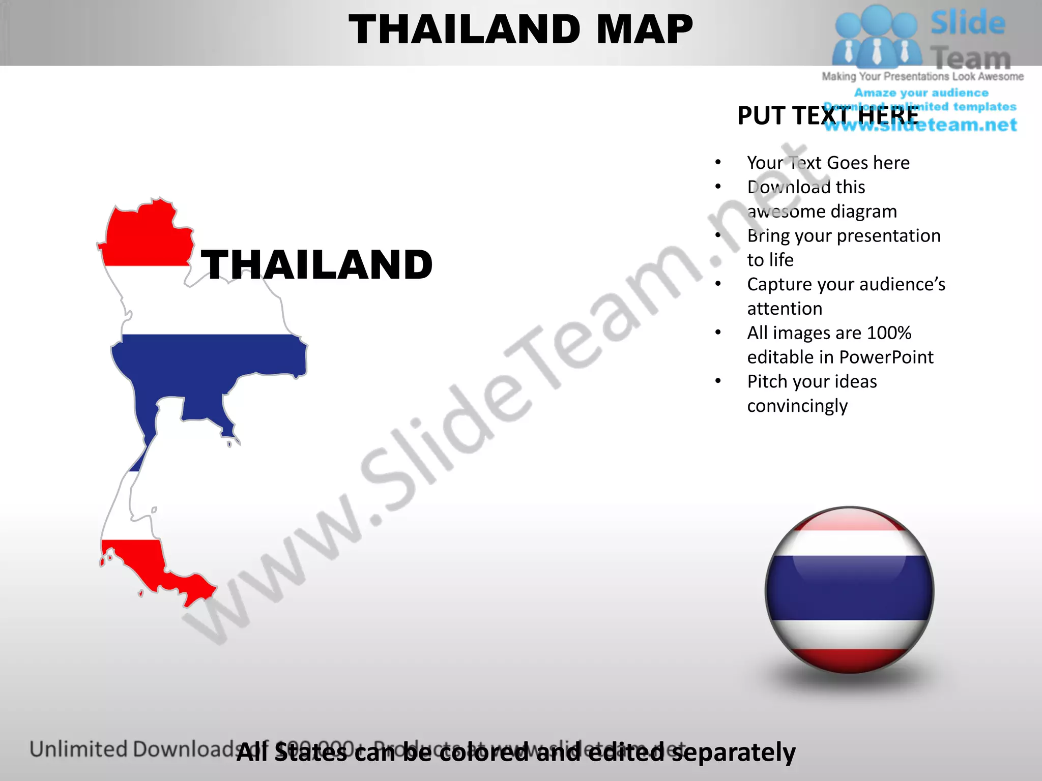 Editable thailand power point map with capital and flag templates ...
