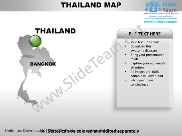 Editable thailand power point map with capital and flag templates ...