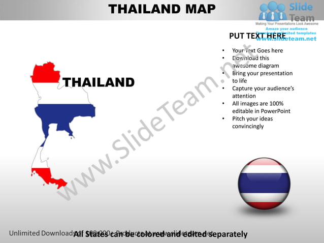 Editable thailand power point map with capital and flag templates ...