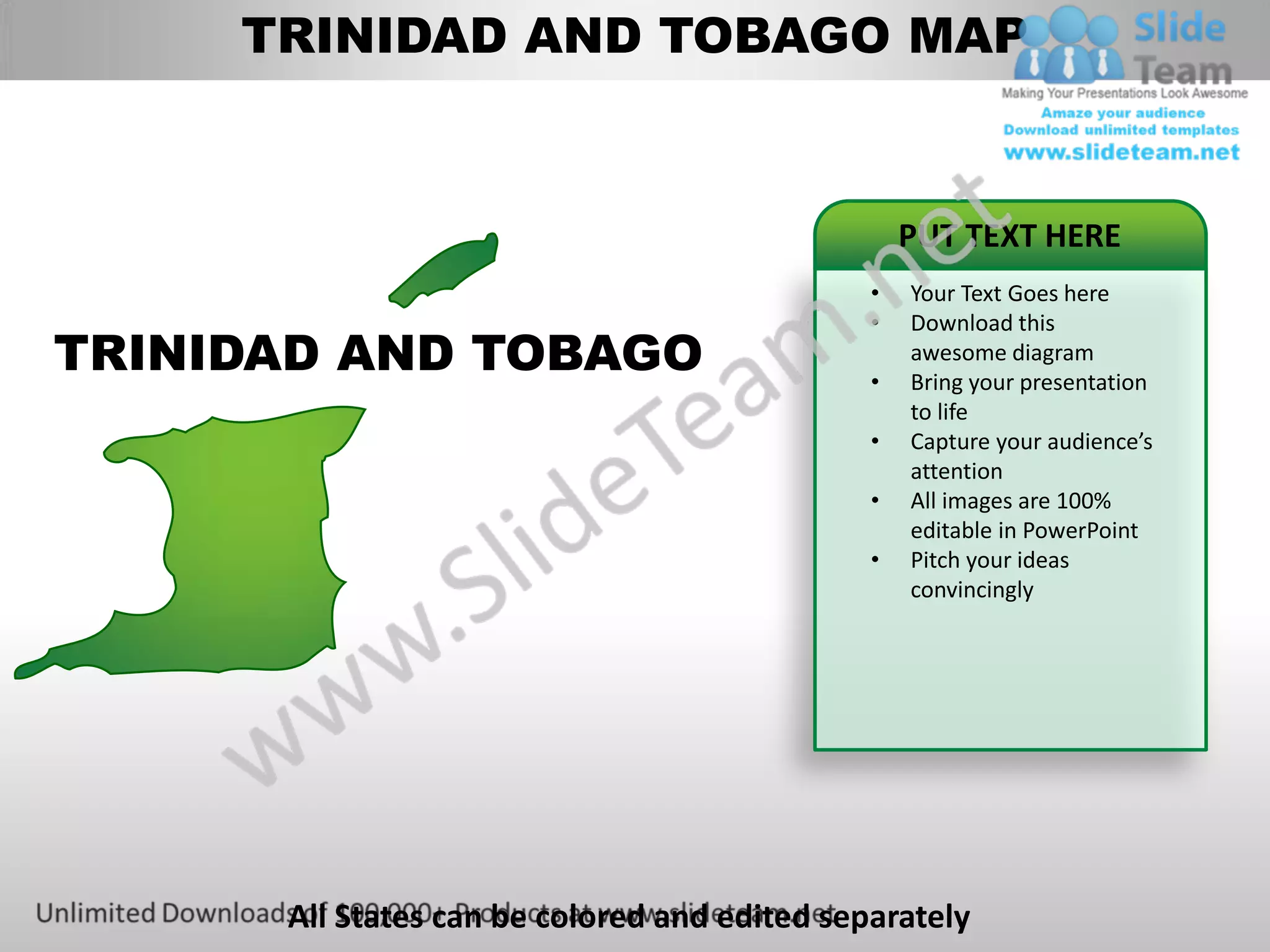 Editable trinidad and tobago power point map with capital and flag ...