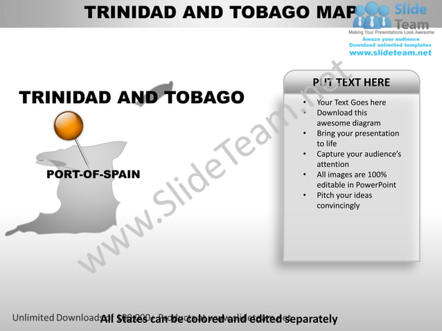Editable trinidad and tobago power point map with capital and flag ...