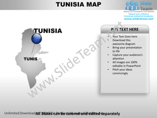 Editable tunisia power point map with capital and flag templates slides ...