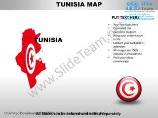 Editable tunisia power point map with capital and flag templates slides ...