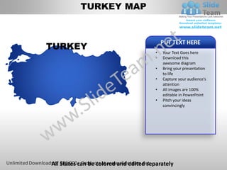 Editable turkey power point map with capital and flag templates slides ...