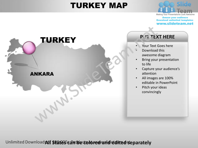 Editable turkey power point map with capital and flag templates slides ...
