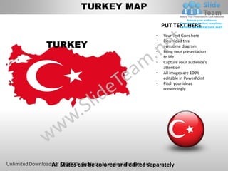 Editable turkey power point map with capital and flag templates slides ...