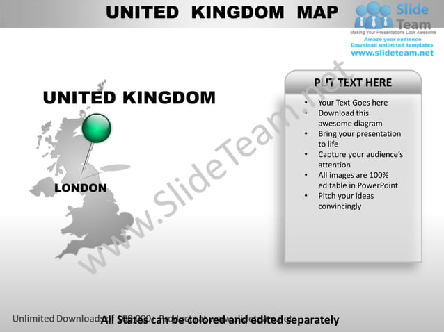 Editable united kingdom power point map with capital and flag templates ...