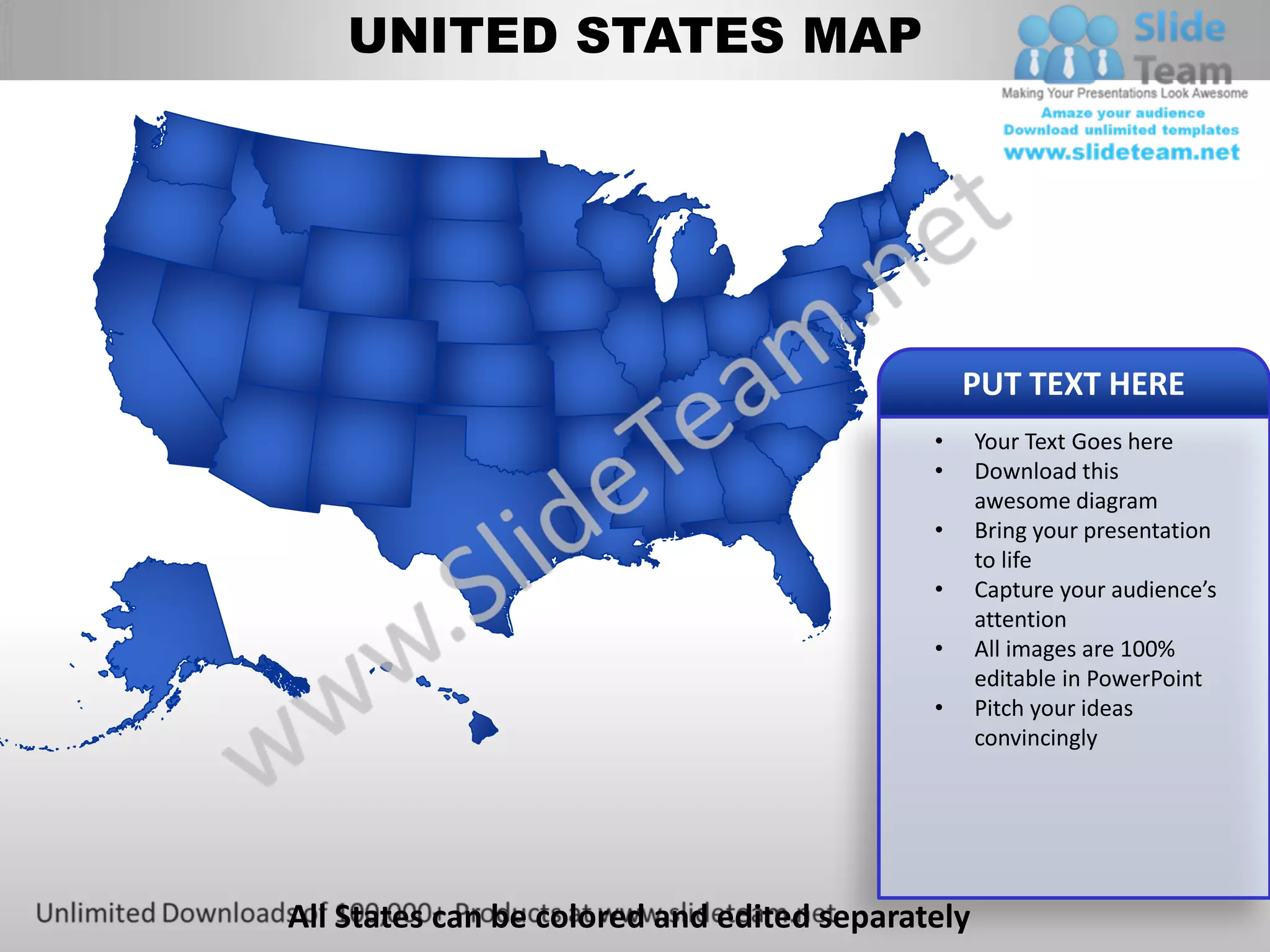 Editable united states power point map with capital and flag templates ...