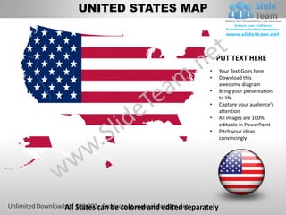 Editable united states power point map with capital and flag templates ...