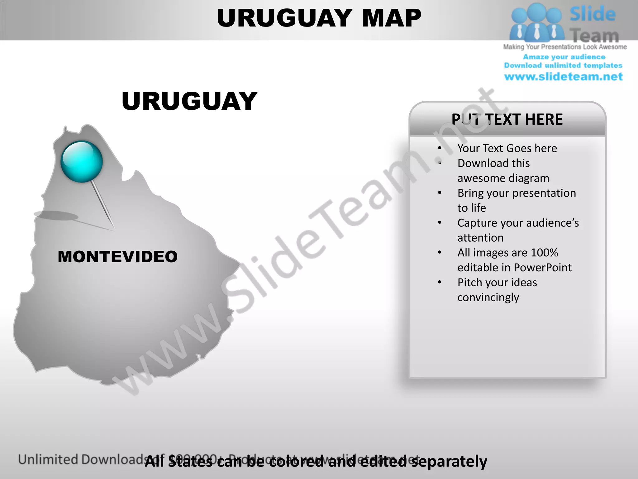 Editable uruguay power point map with capital and flag templates slides ...