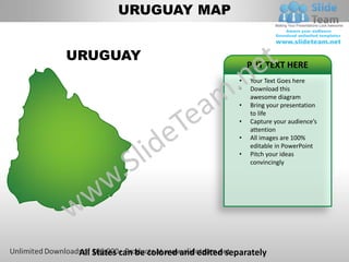 Editable uruguay power point map with capital and flag templates slides ...