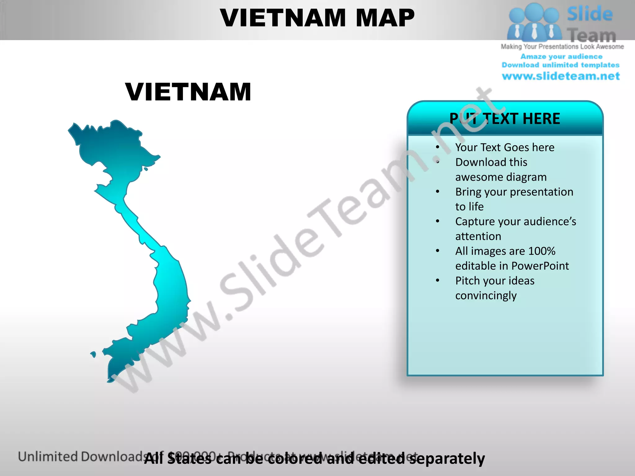 Editable vietnam power point map with capital and flag templates slides ...