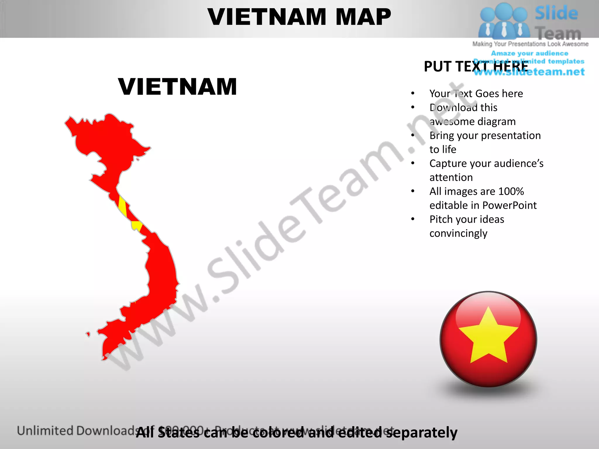 Editable vietnam power point map with capital and flag templates slides ...