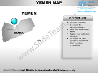 Editable yemen power point map with capital and flag templates slides ...