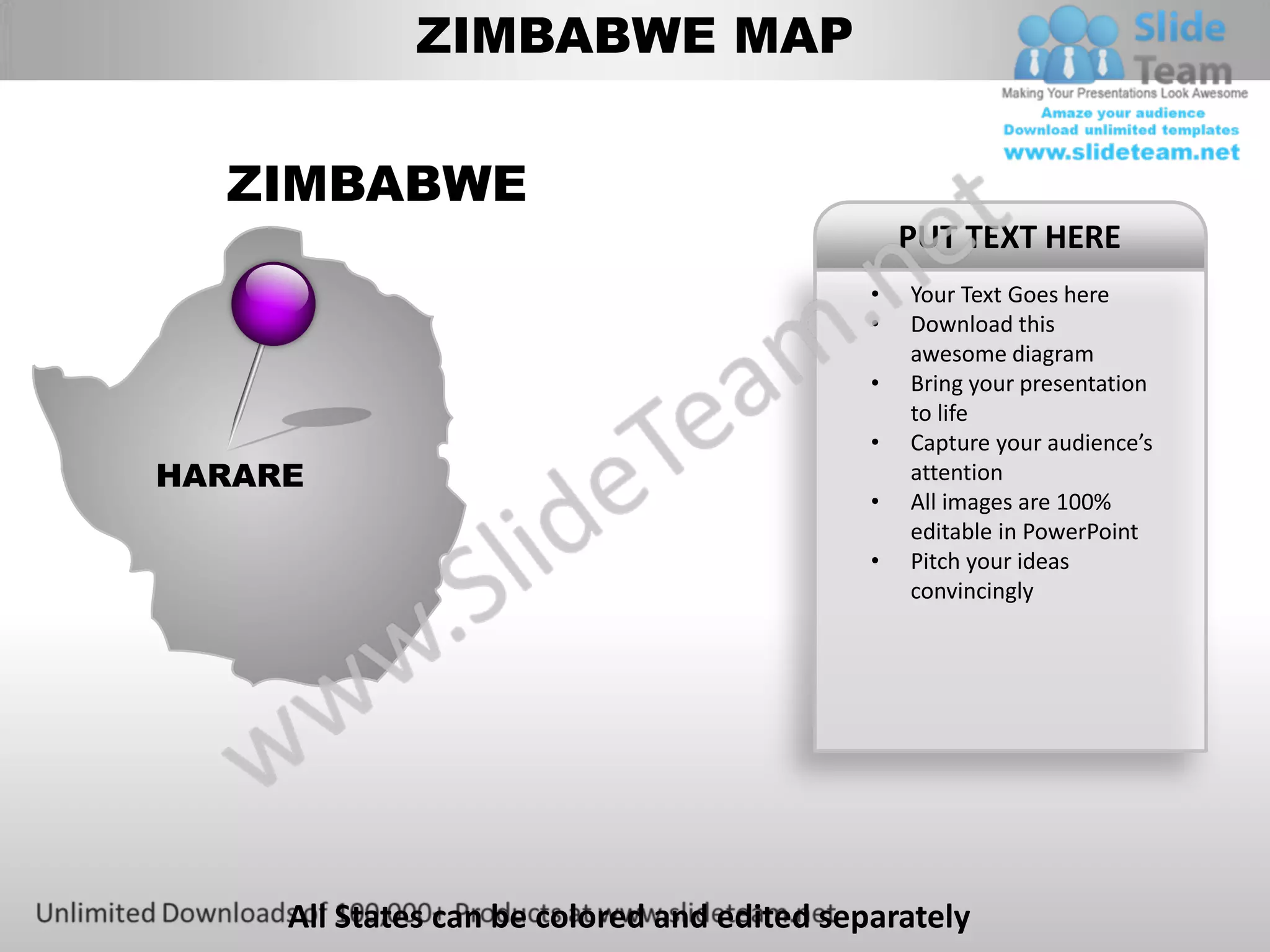 Editable zimbabwe power point map with capital and flag templates ...