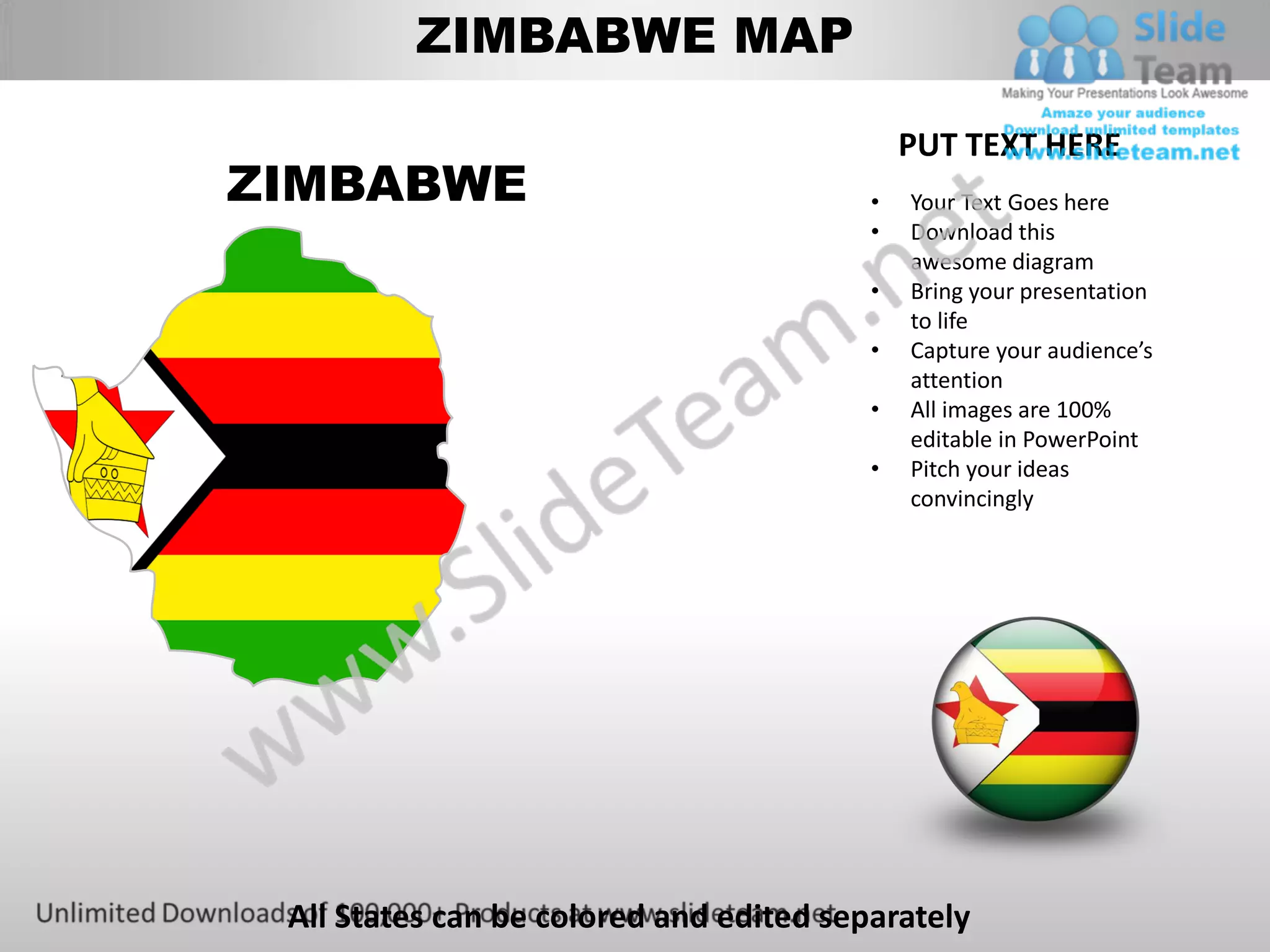 Editable zimbabwe power point map with capital and flag templates ...