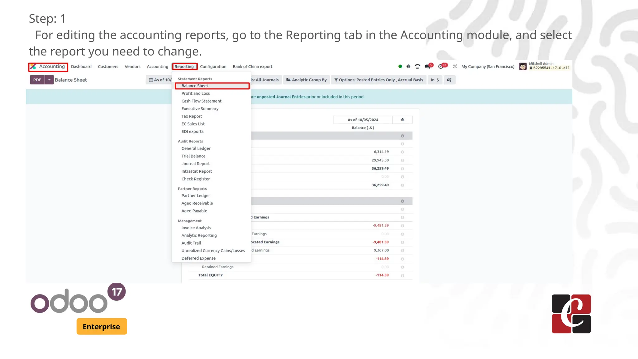 Edit Accounting reports in Odoo 17 - Odoo 17 Slides | PPT