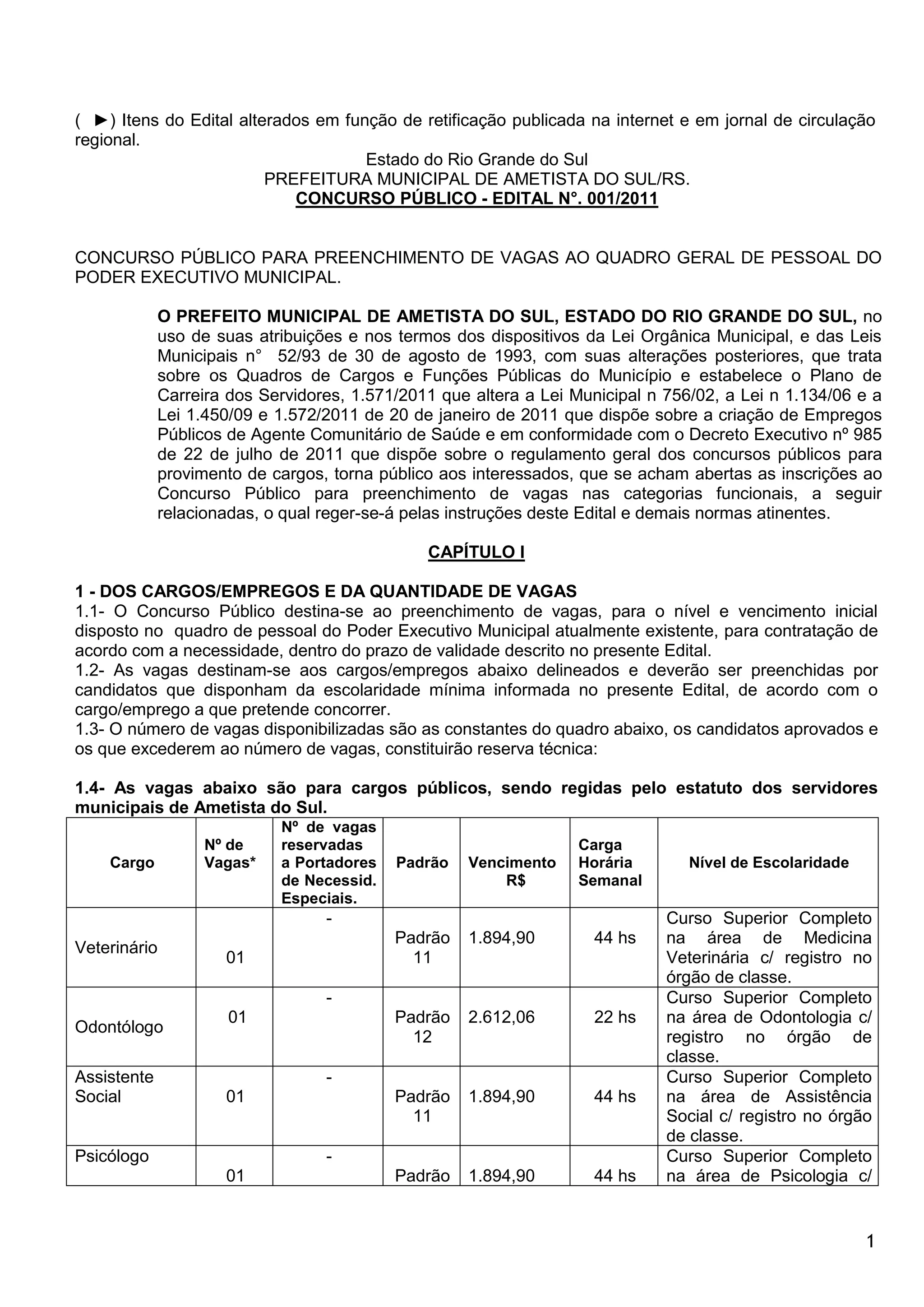 Editalconcurso público 001 retificado | PDF