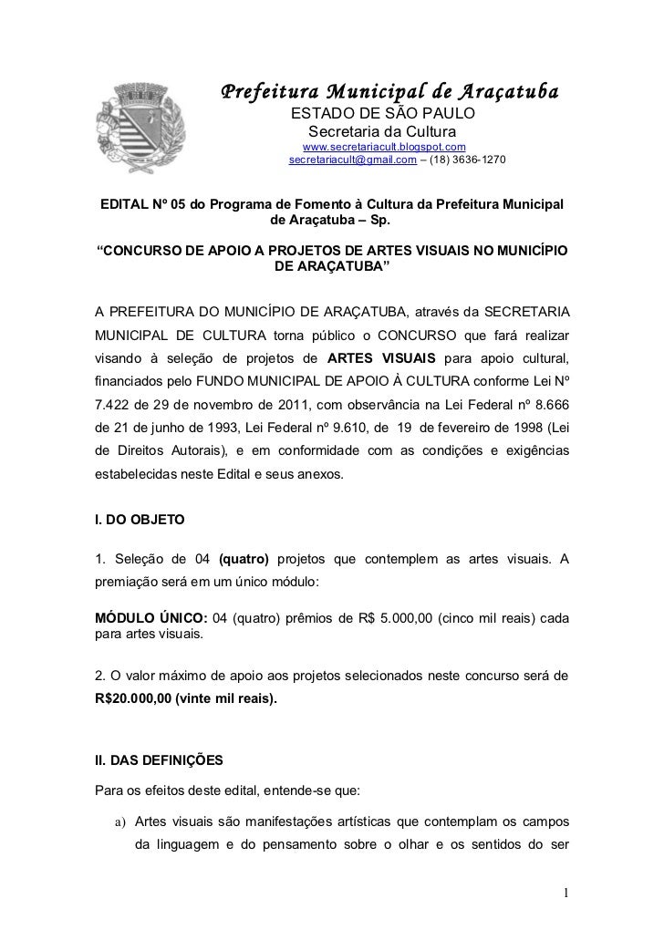 Edital De Artes Visuais Completo
