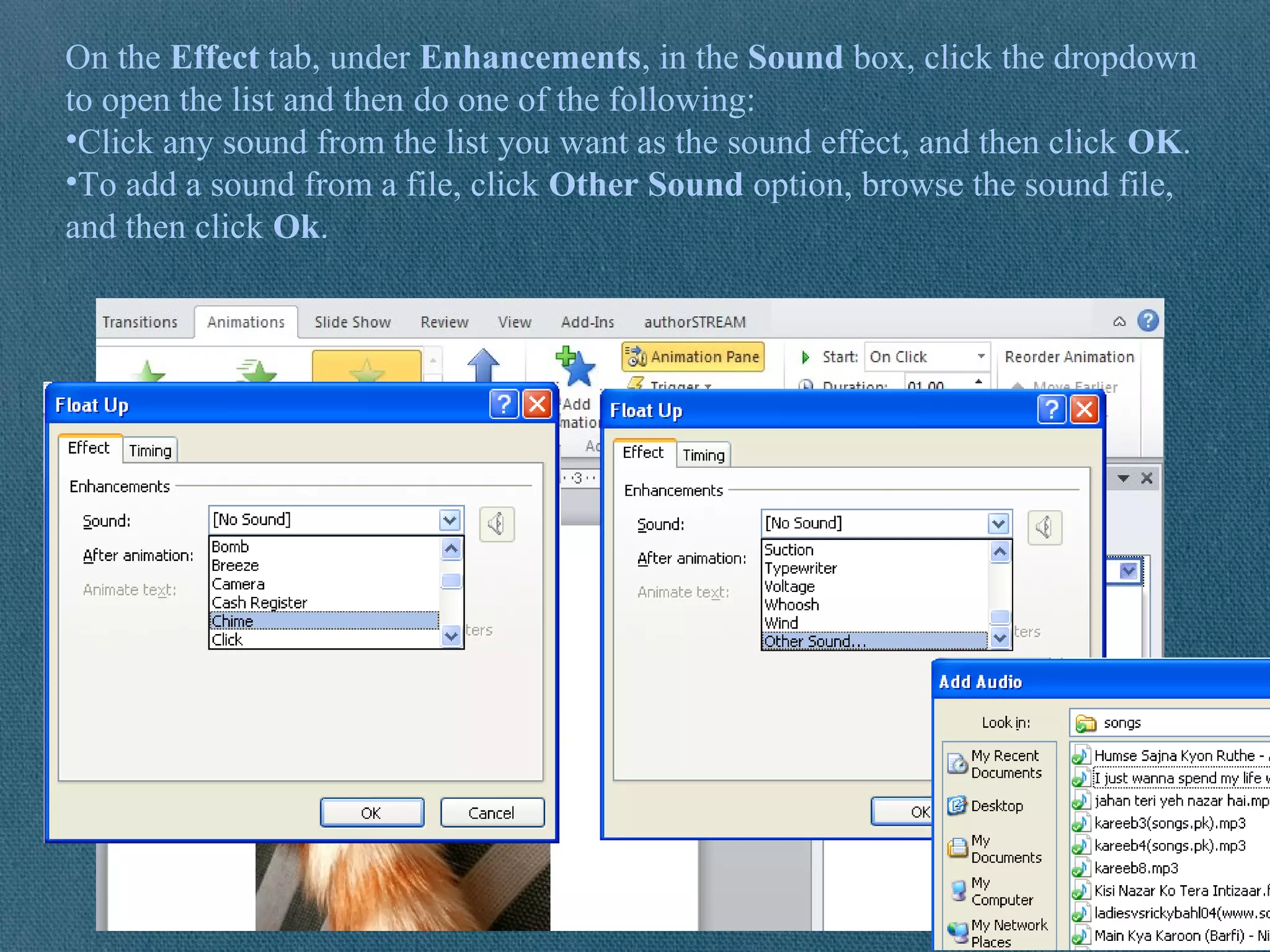 Edit apply sound effects to animation | PPT