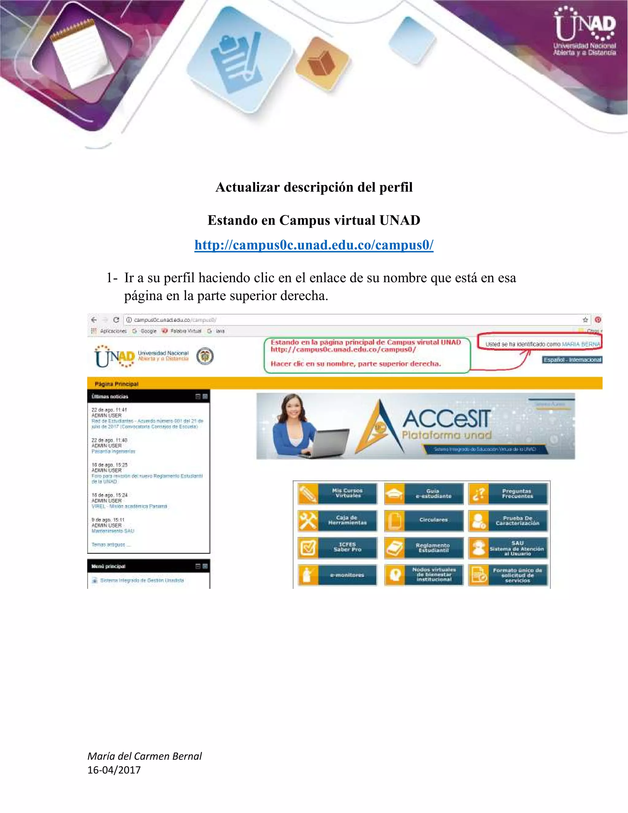 Editar perfil desde Campus Virtual UNAD | PDF