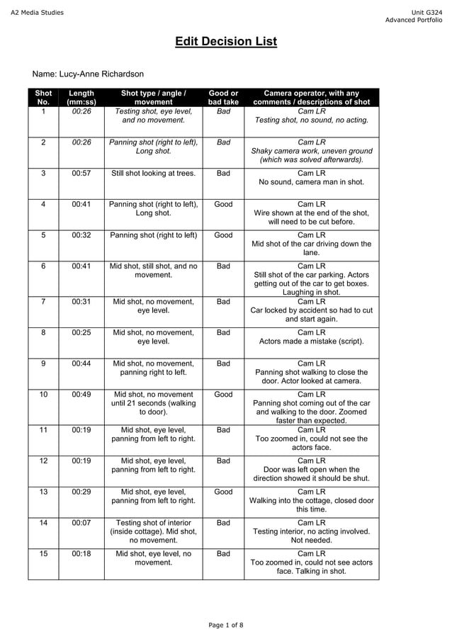 Edit Decision List | PDF