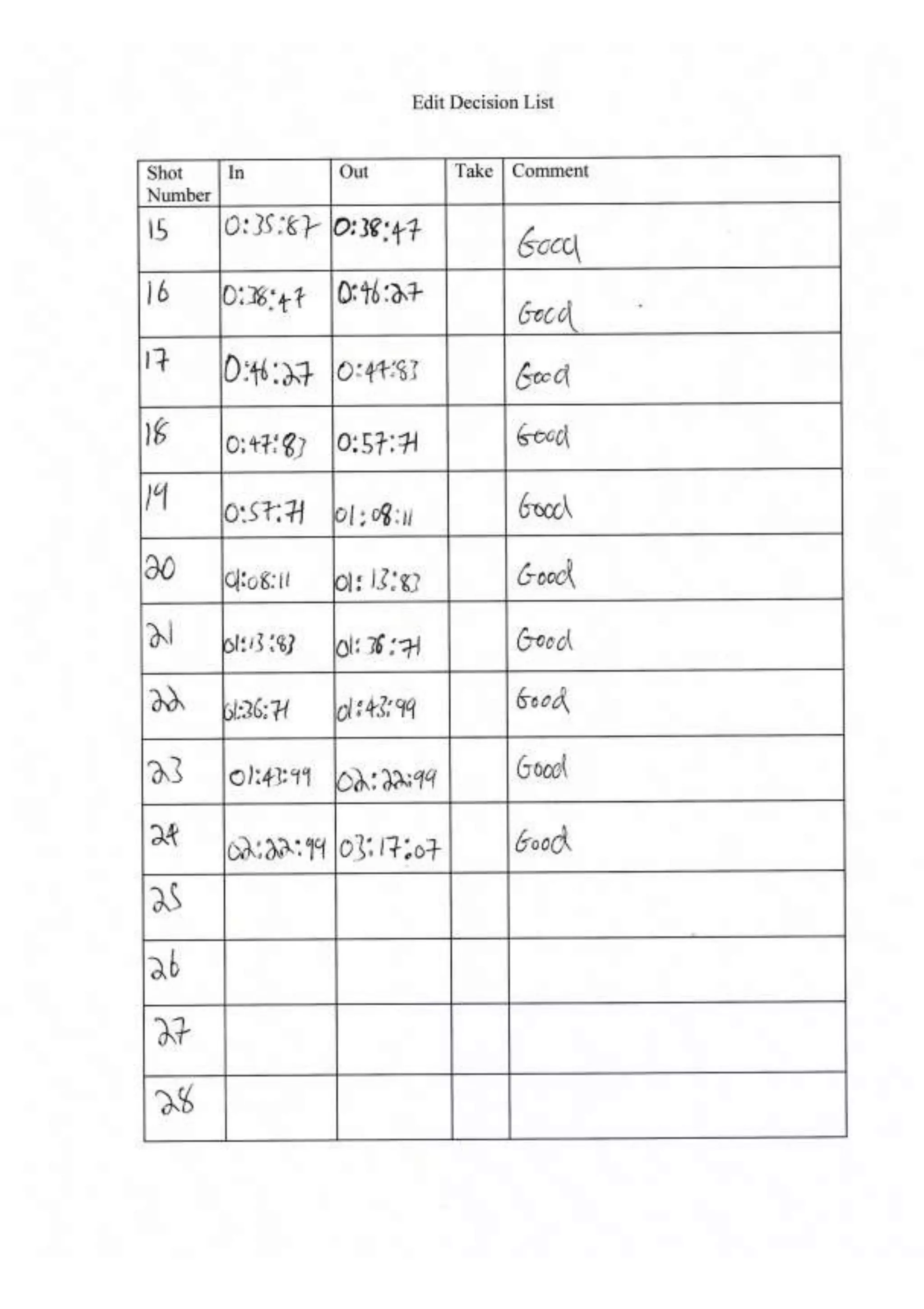 Edit decision list | DOCX