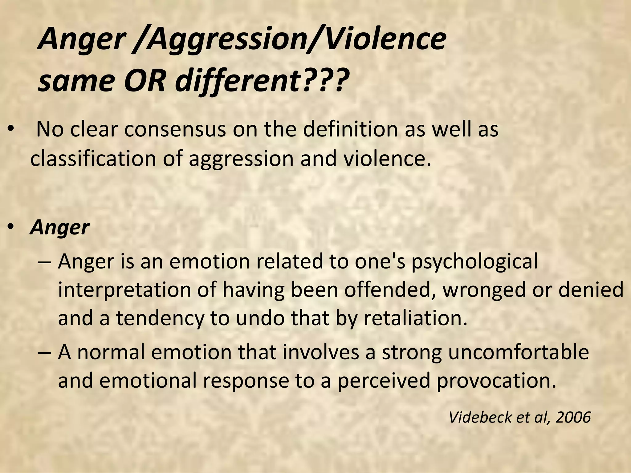 Etiopathogenesis and management of aggression and violence in inpatient ...
