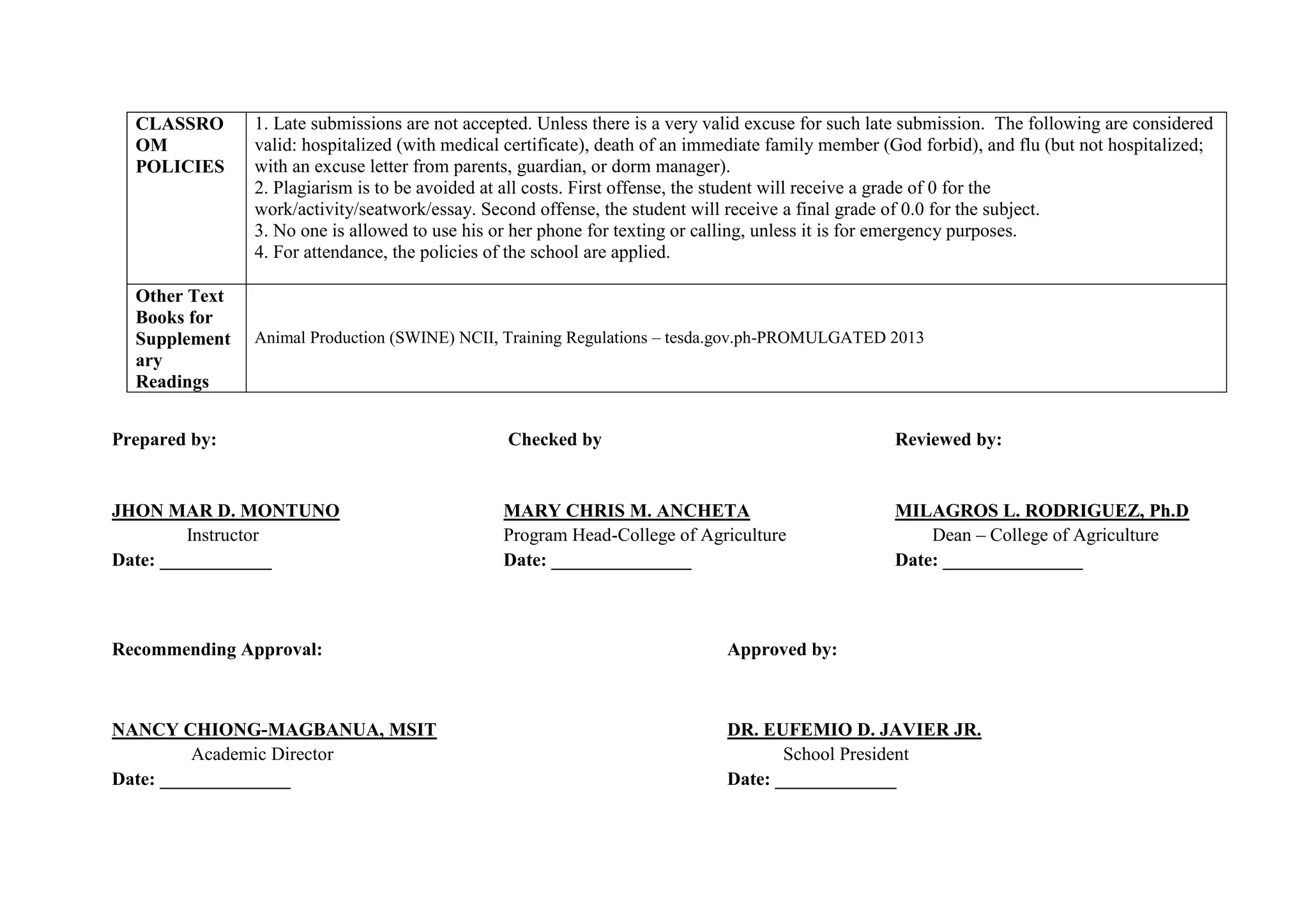 EDITED ANIMAL PRODUCTION (SWINE) SYLLABUS.docx