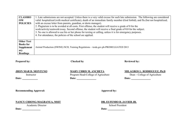 EDITED ANIMAL PRODUCTION (SWINE) SYLLABUS.docx