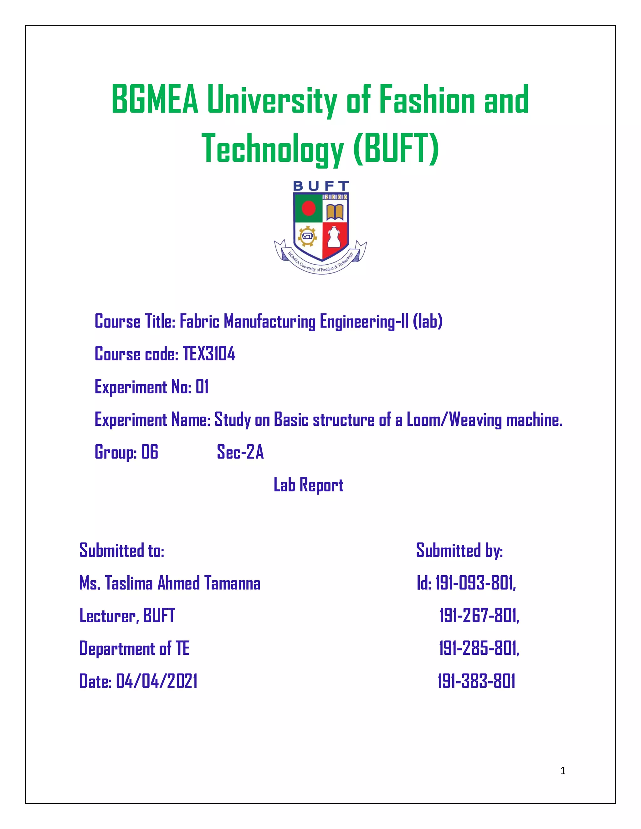 Study on Basic structure of a Loom/Weaving machine .pdf