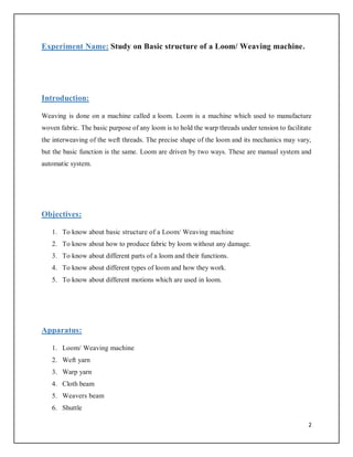 Study on Basic structure of a Loom/Weaving machine .pdf